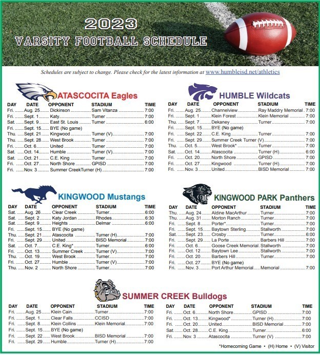 2023 Humble ISD Football Schedule HUMBLE 2023 Humble ISD Football Schedule HUMBLE